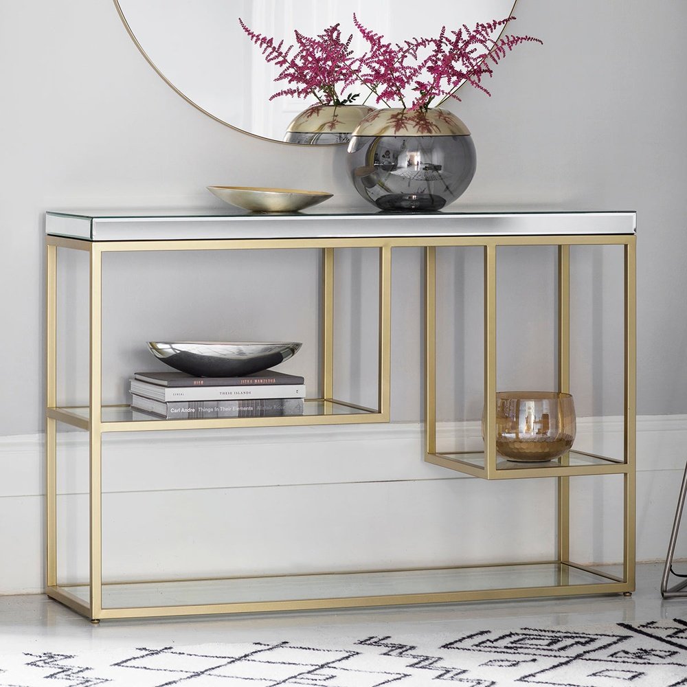 Pippard Mirrored Top Console Table in Champagne | Olivia's.com
